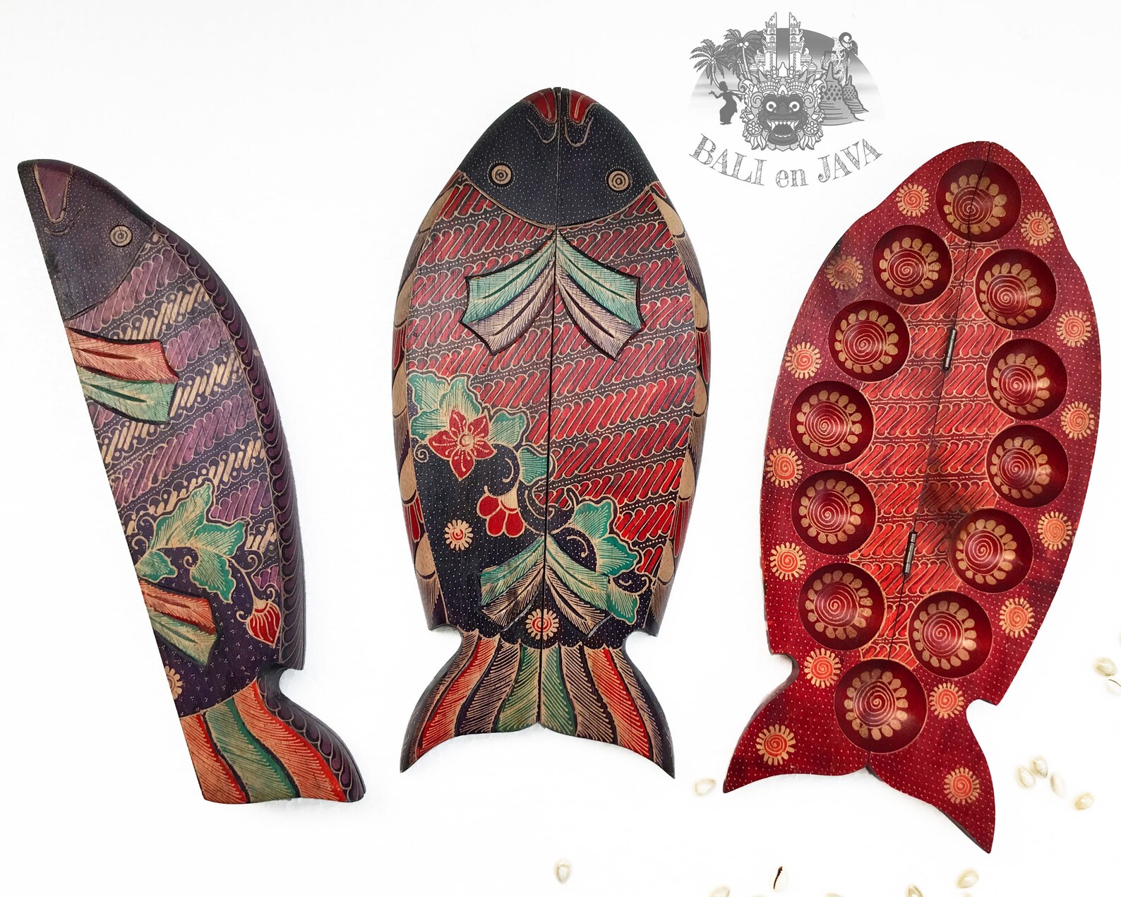 Mancala Fish Vintage Wooden Asian Congkak Kalaha Oware Sungka Board ...