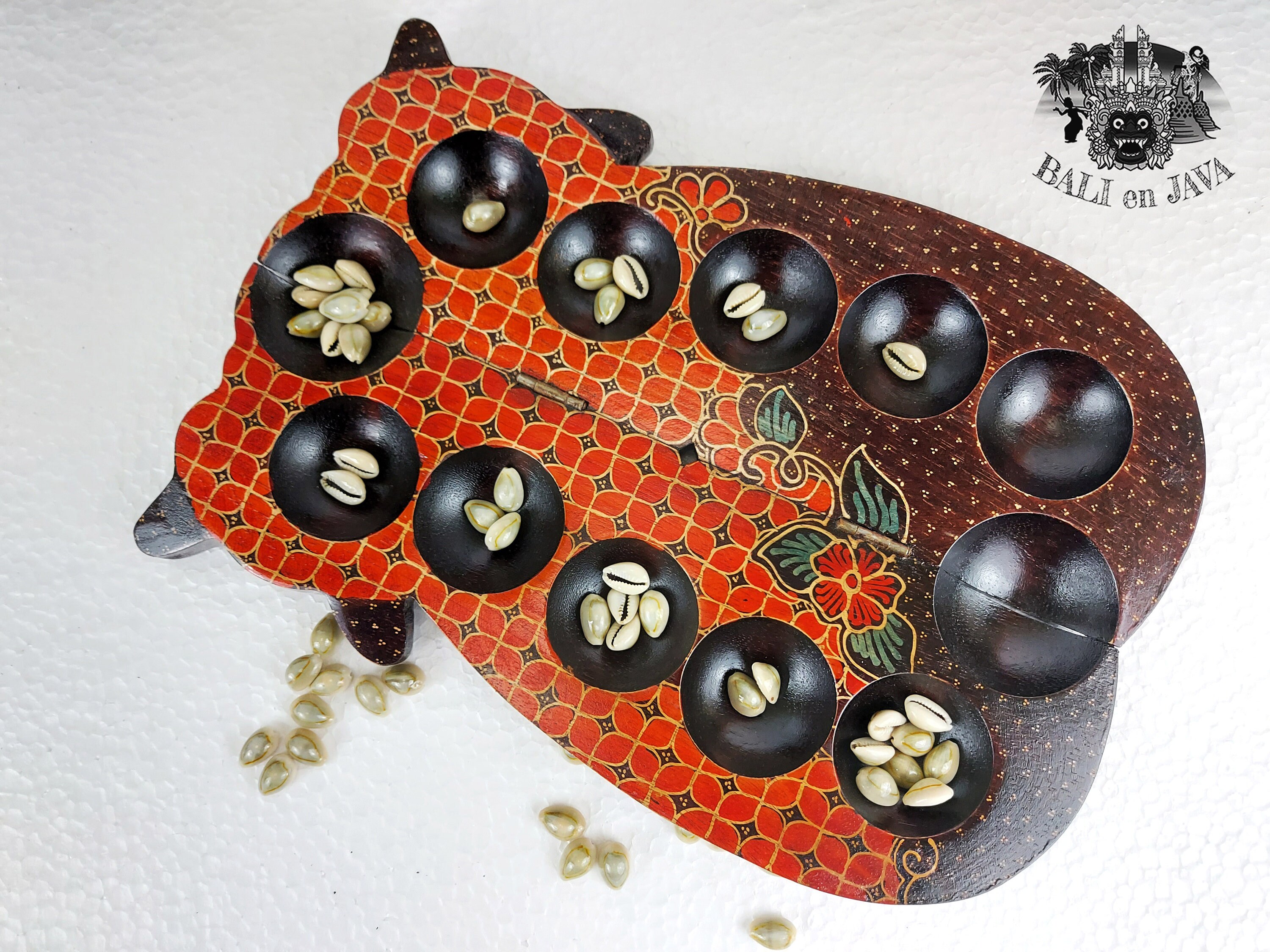 Mancala Cat Vintage Handmade Wooden Board Game Asian Congkak Kalaha ...