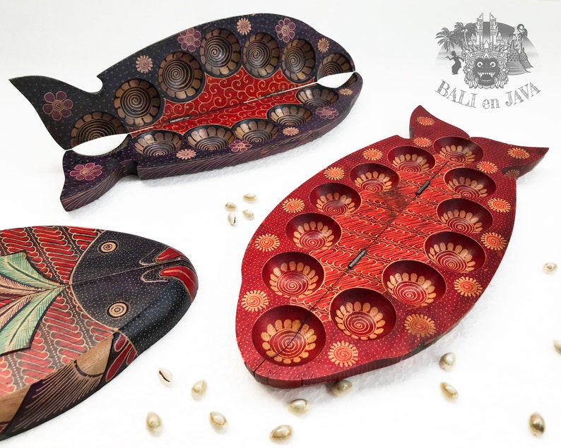 Mancala Fish Vintage Wooden Asian Congkak Kalaha Oware Sungka Board ...