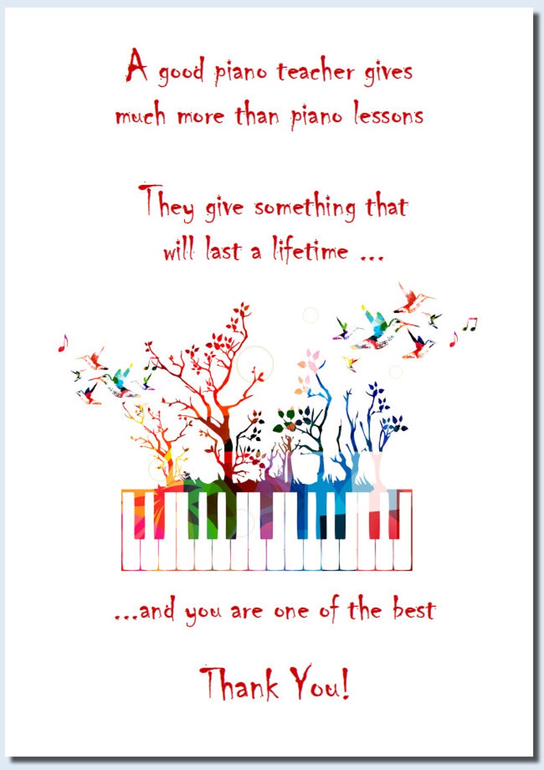 Piano Teacher Thank You Card Mr Mrs Miss Teaching Music Keyboard Organ ...