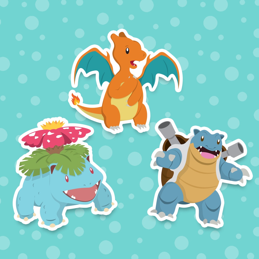 Kanto Starter Pokemon Stickers - Venusaur Blastoise Charizard | High ...