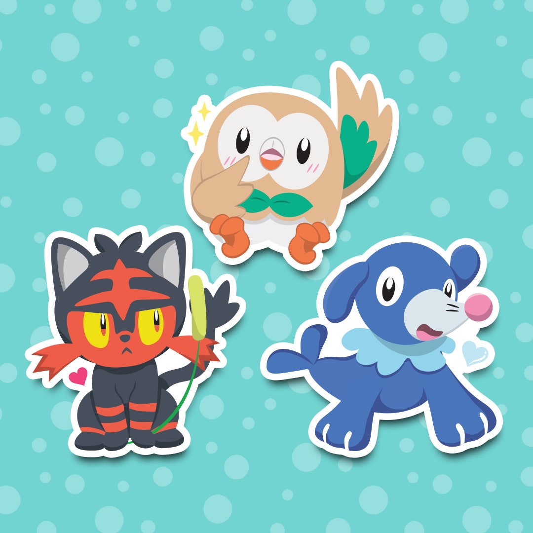 Alola Starter Pokemon Stickers - Rowlet, Litten and Pipplio | High ...