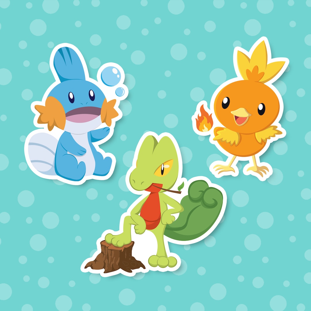 Hoenn Starter Pokemon Stickers - Mudkip, Torchic, and Treecko | High Quality | Water Resistant ...