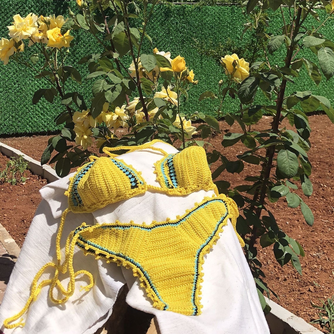 Crochet Bikini Set Cadmium Lemon Yellow Bikini Crochet Beachwear ...