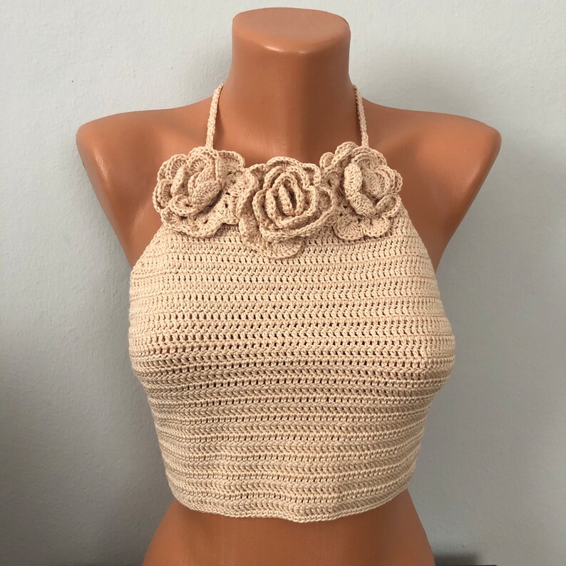 Crochet Top Crochet Crop Top Crochet Tank Top Beige Crop Top Festival ...