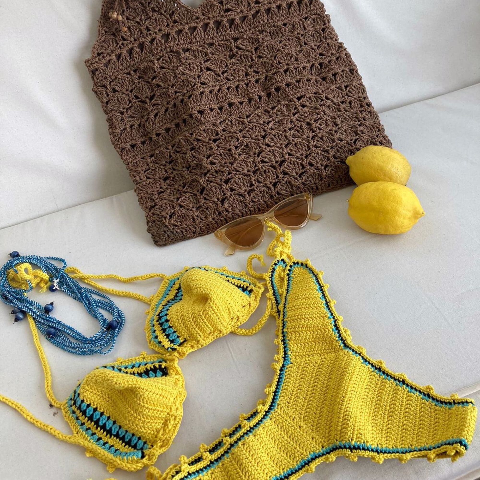 Crochet Bikini Set Cadmium Lemon Yellow Bikini Crochet Beachwear ...