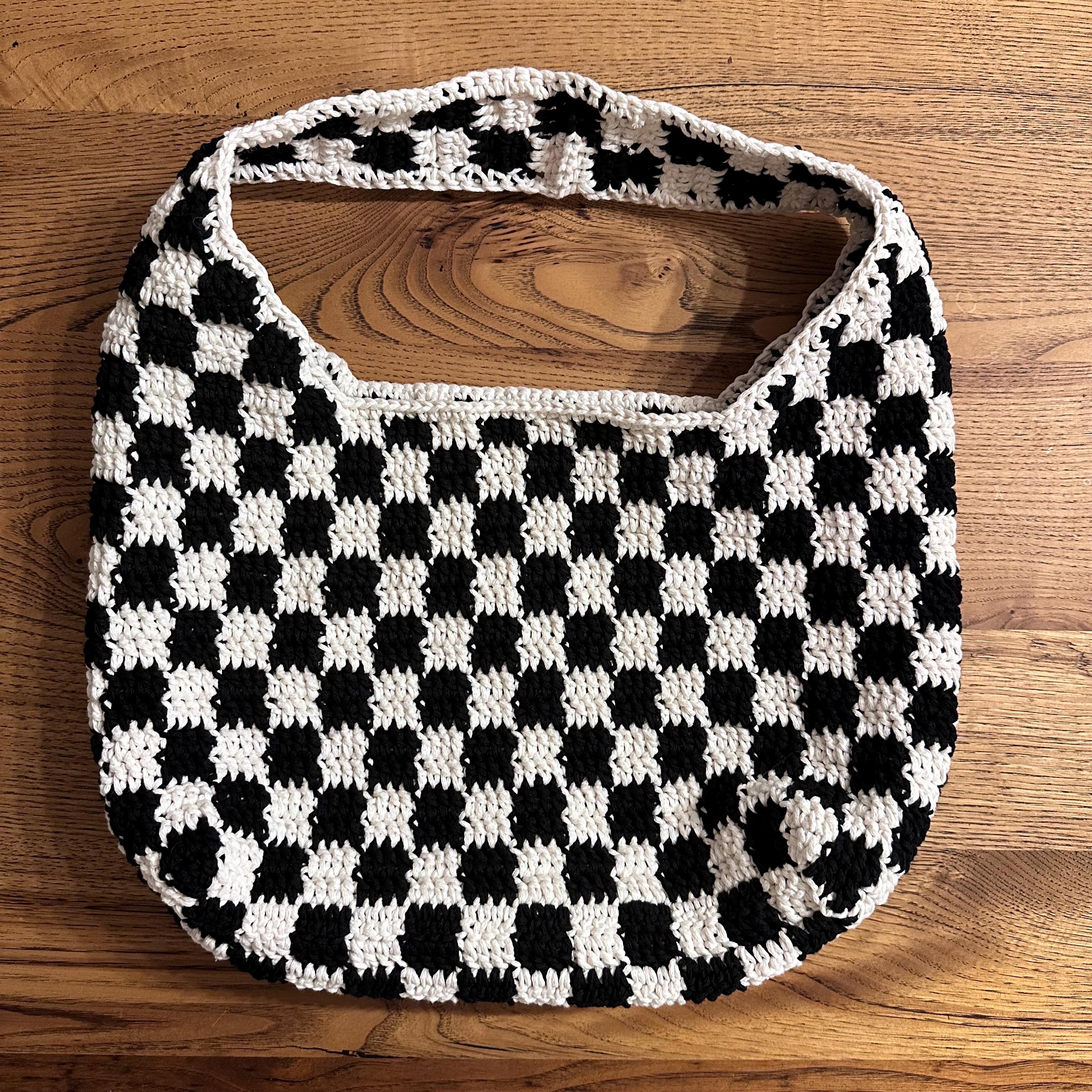 Crochet Checkerboard Shoulder Bag: Black and White Checkered Design - Etsy