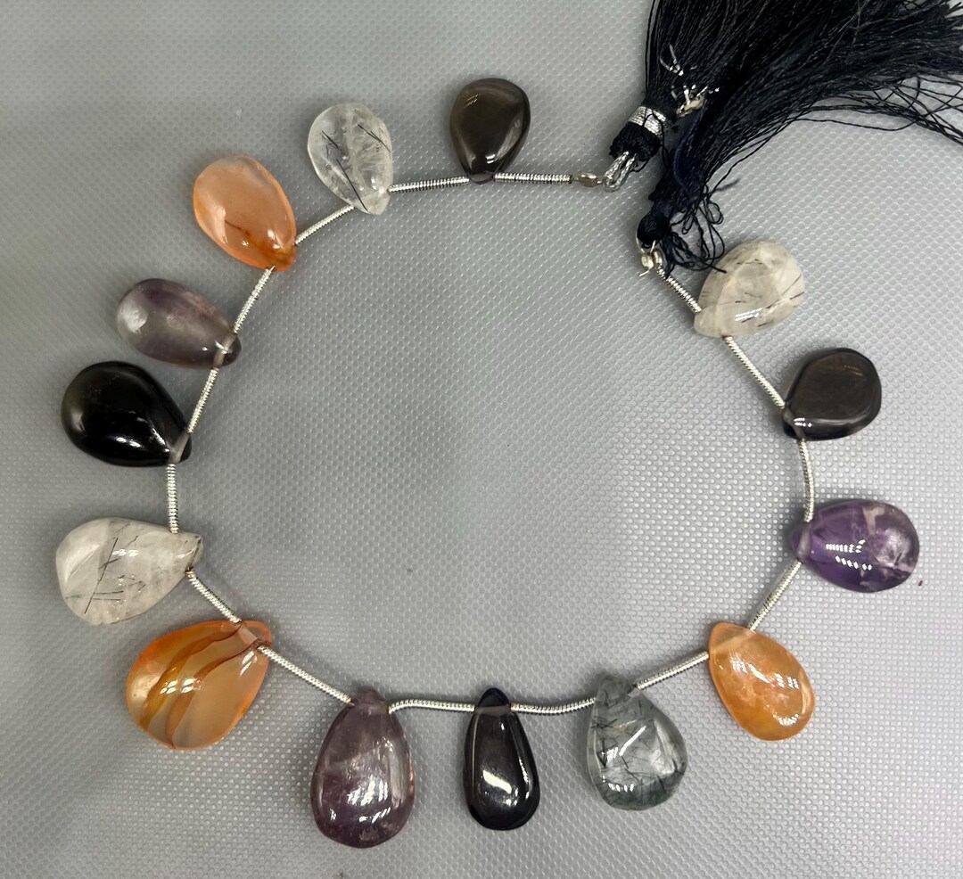 8 Inch Strand Multi Gemstone Smooth Beads Pear Shaped Beaded Gemstone ...