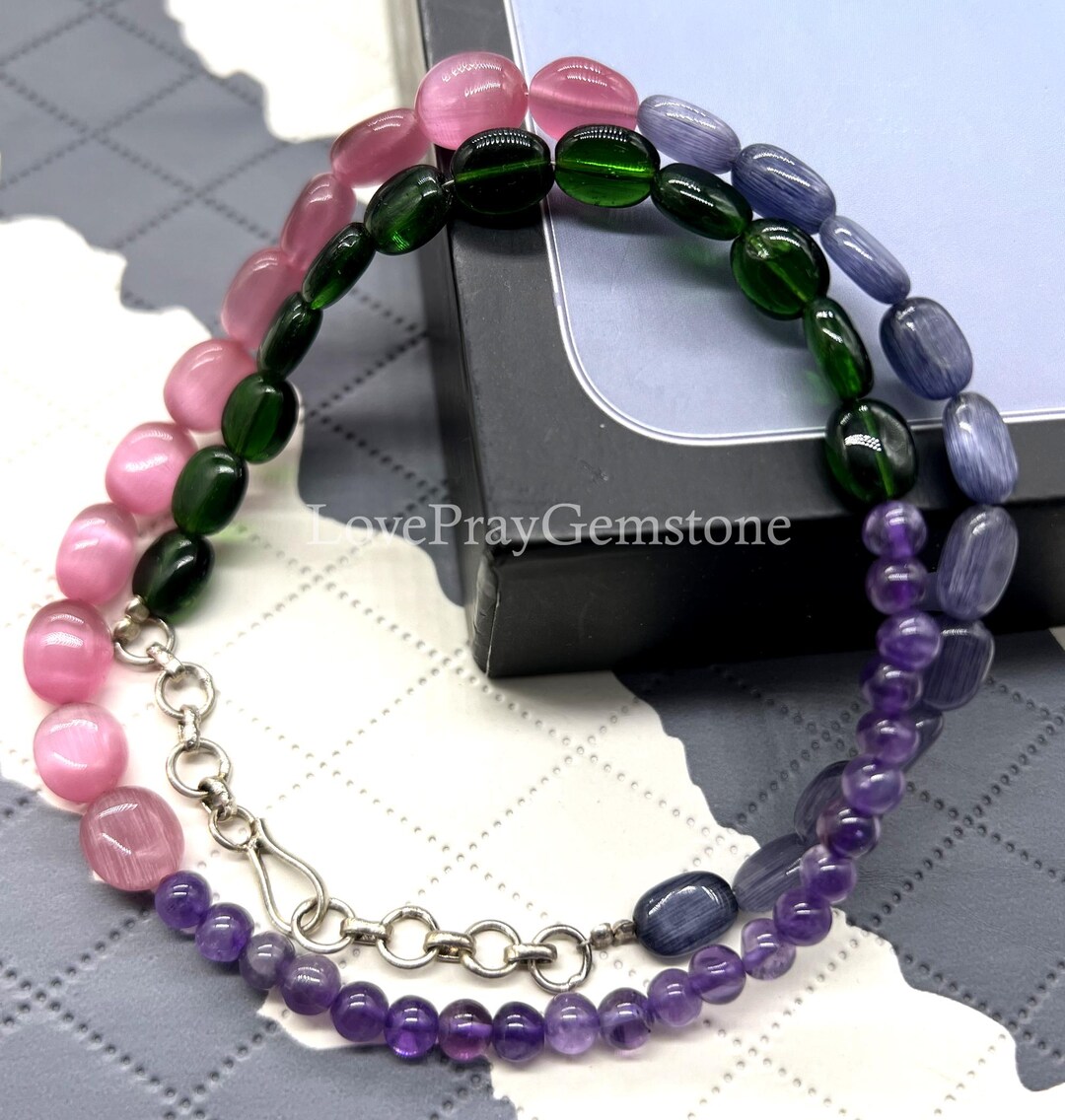 16" Disco Monalisa Beaded Necklace: Multi Oval Gemstone Strand ...