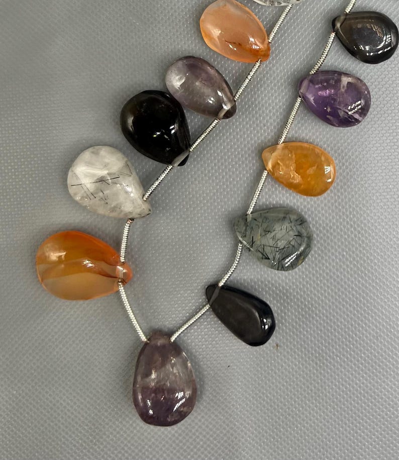 8 Inch Strand Multi Gemstone Smooth Beads Pear Shaped Beaded Gemstone ...