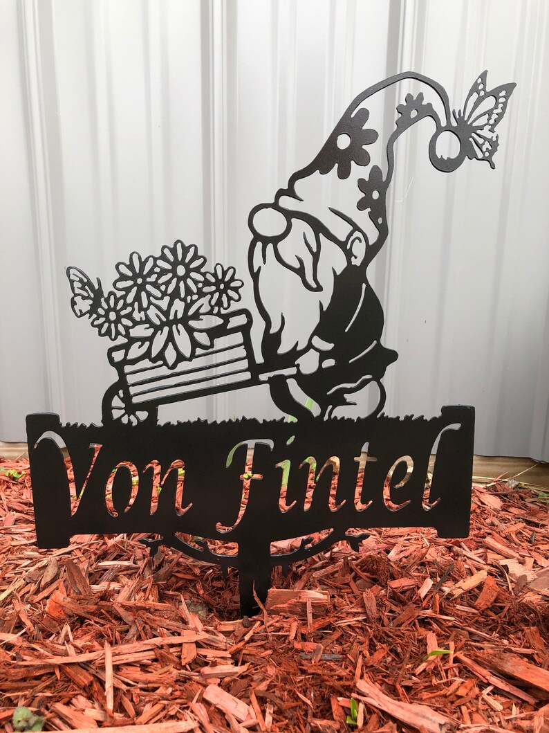 Gnome Monogram Garden Stake Address Sign Personalized Gnome | Etsy