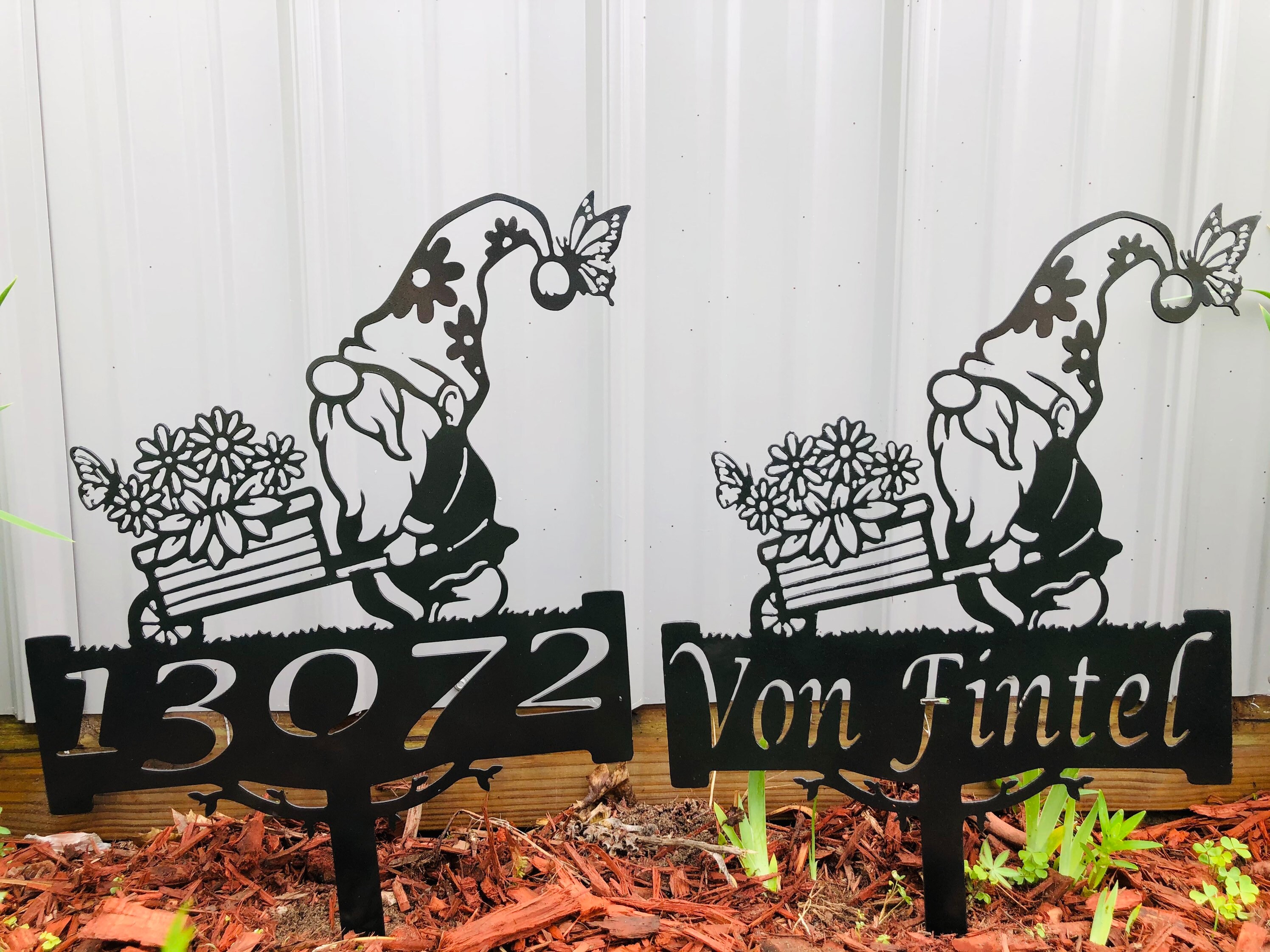 Gnome Monogram Garden Stake Address Sign Personalized Gnome | Etsy