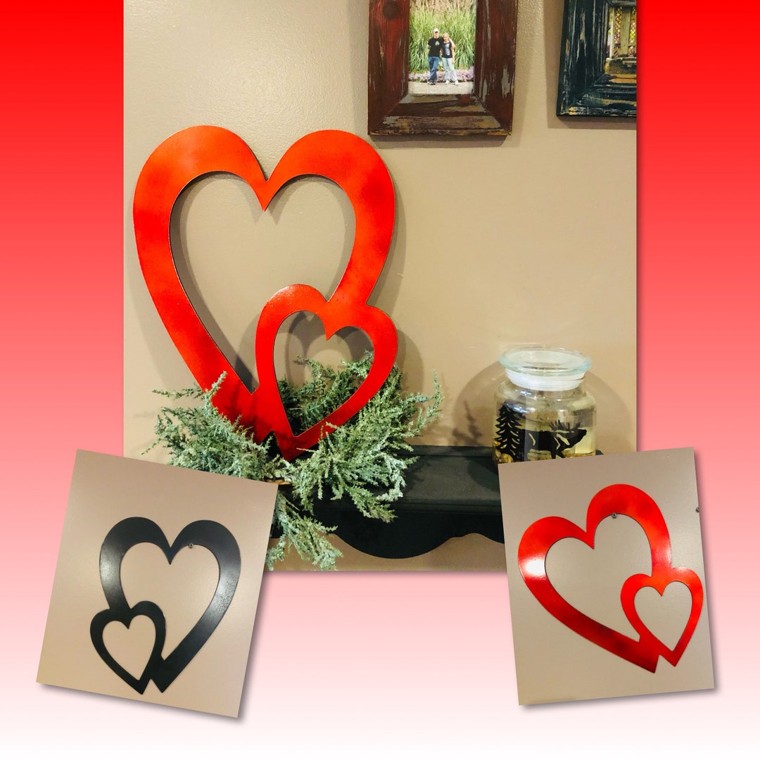 Double Heart Metal Sign, Anniversary Gift, Heart Wall Decor, Bedroom ...