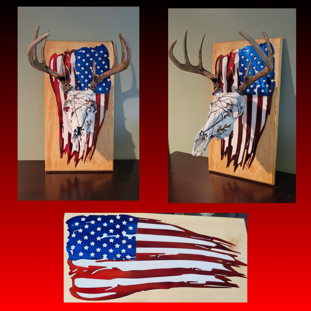 Tattered Flag European Deer Mount Plaque, Tattered Flag, Deer Mount ...
