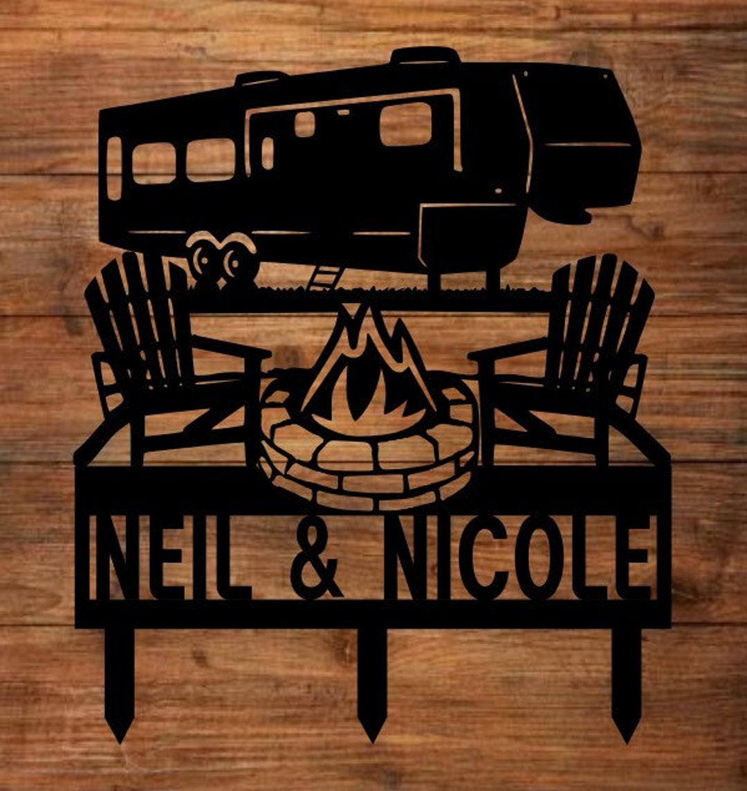 Personalized 5th Wheel Camper Metal Sign, Custom Camping Name Stake ...