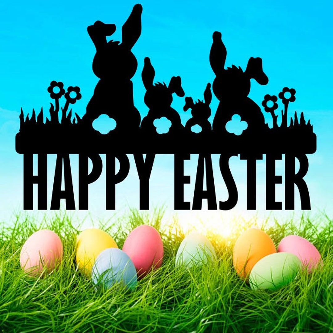 Happy Easter Metal Sign, Happy Easter Yard Stake, Bunny Yard Sign ...