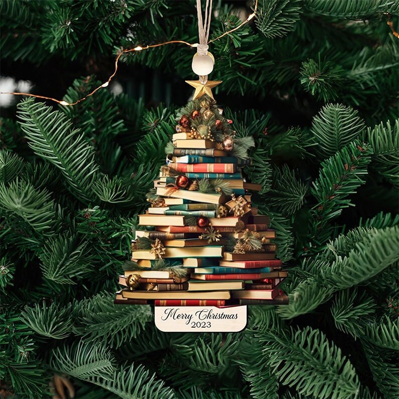 Personalized Christmas Book Tree Ornament 2D Book Lover - Etsy