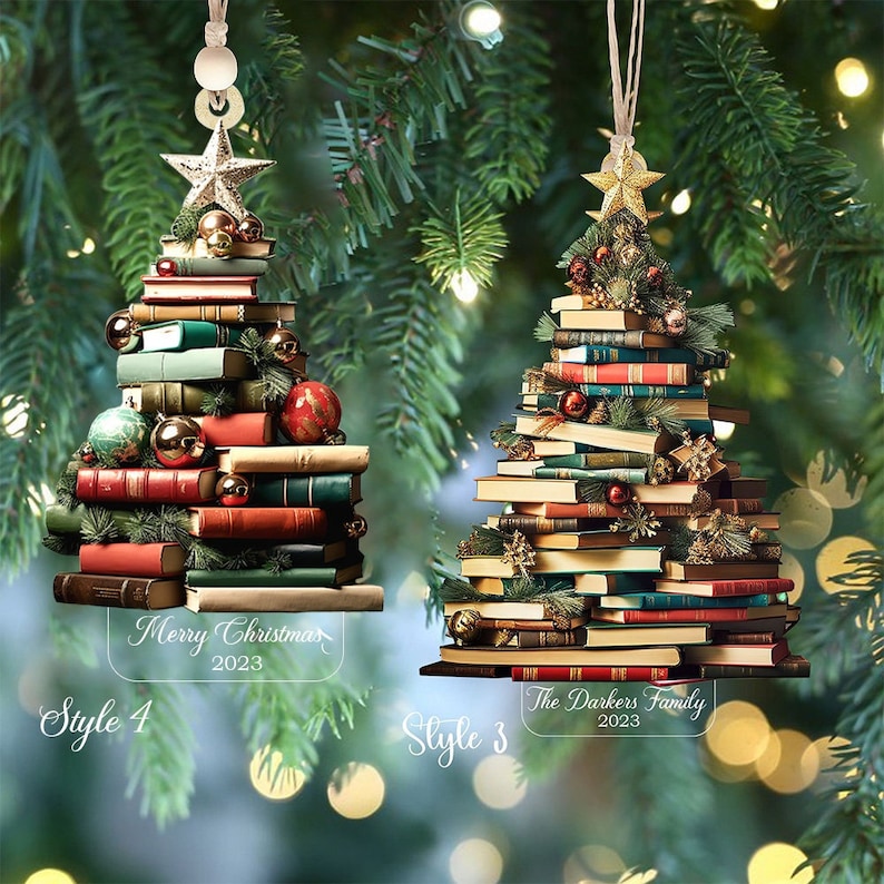 Personalized Christmas Book Tree Ornament 2D Book Lover - Etsy