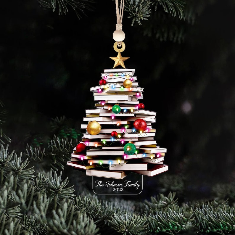 Personalized Christmas Book Tree Ornament 2D Book Lover - Etsy