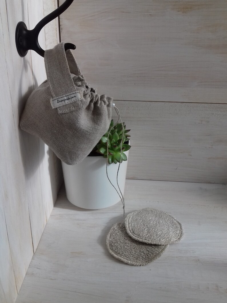 100% PURE LINEN (flax) Face Pads Set of 10 in Pouch* Face Cloth* Makeup ...