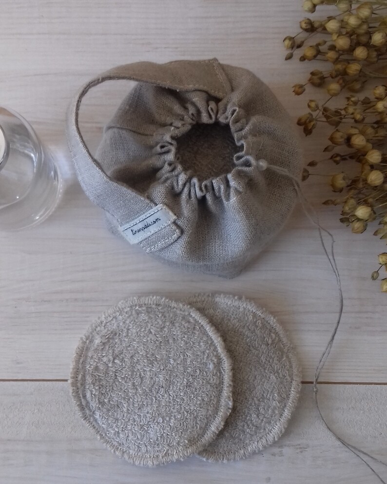 100% PURE LINEN (flax) Face Pads Set of 10 in Pouch* Face Cloth* Makeup ...