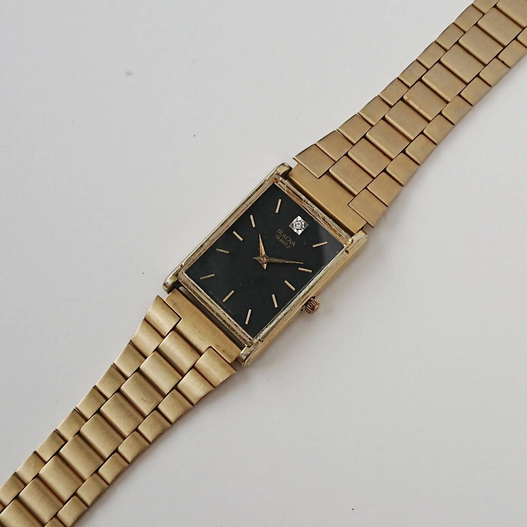 Rare Bulova Tank Vintage Watch | Quartz | Black & Gold With Diamonds - Etsy