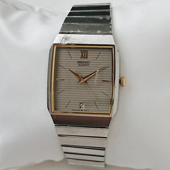 Vintage Seiko Rectangular Gray&Gold 80s Ultra Rare - Gem