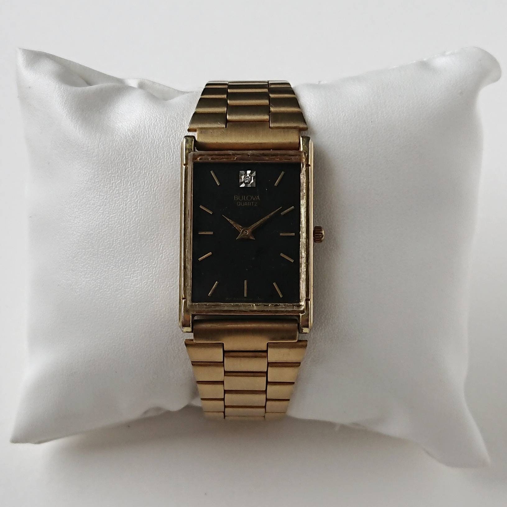 Rare Bulova Tank Vintage Watch | Quartz | Black & Gold With Diamonds - Etsy