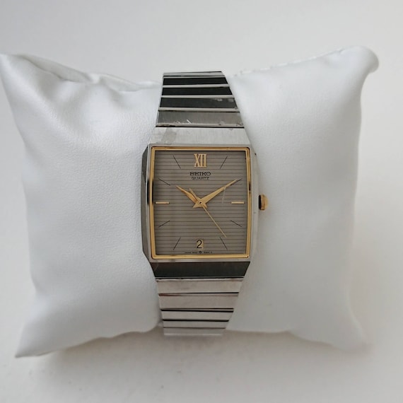 Vintage Seiko Rectangular Gray&Gold 80s Ultra Rare - Gem