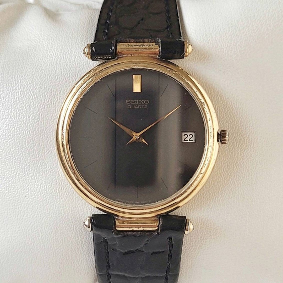 Vintage Seiko Black & Gold 90s Unique - Etsy