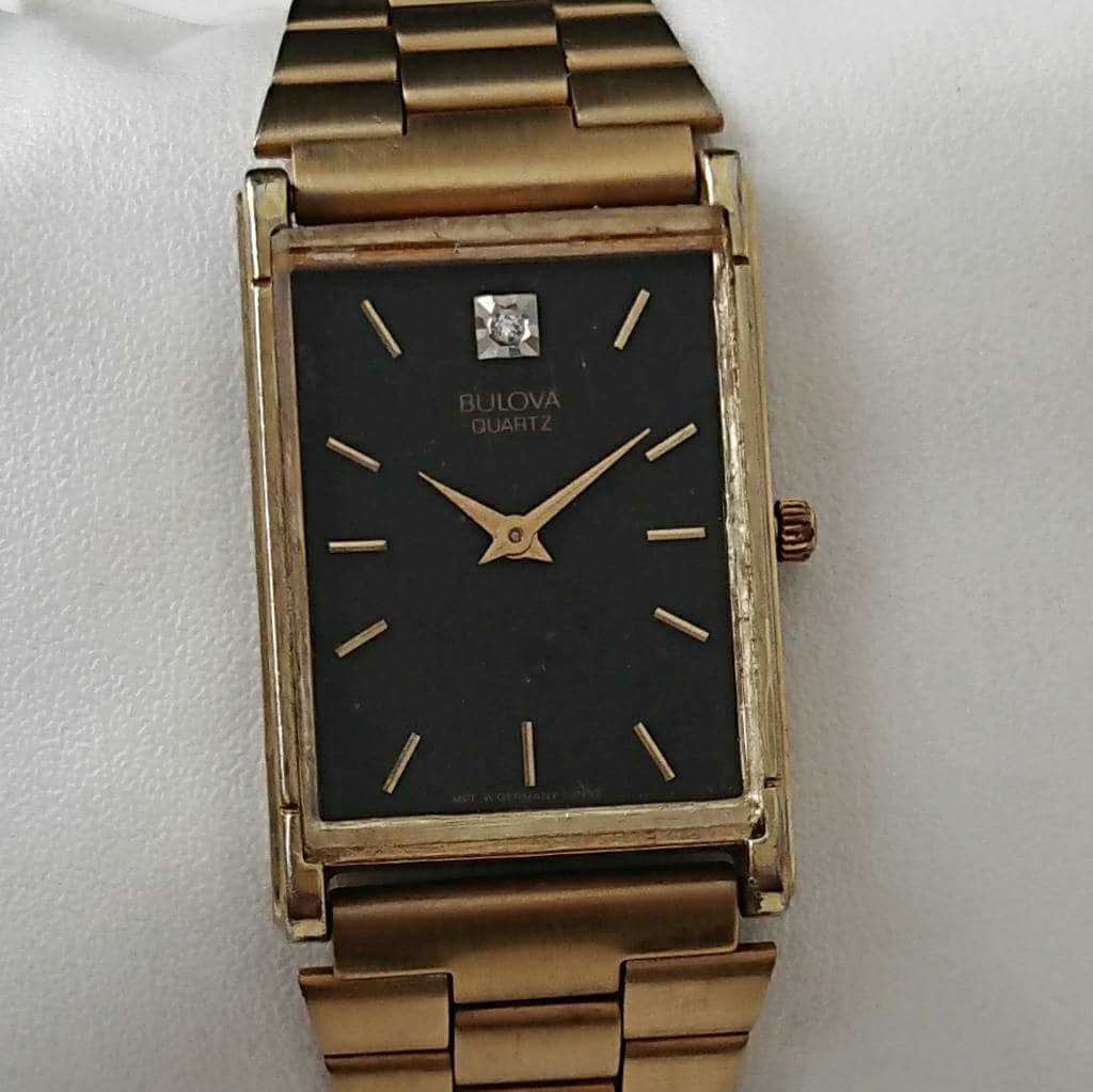 Rare Bulova Tank Vintage Watch | Quartz | Black & Gold With Diamonds - Etsy