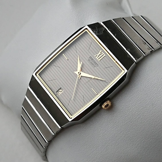 Vintage Seiko Rectangular Gray&Gold 80s Ultra Rare - Gem