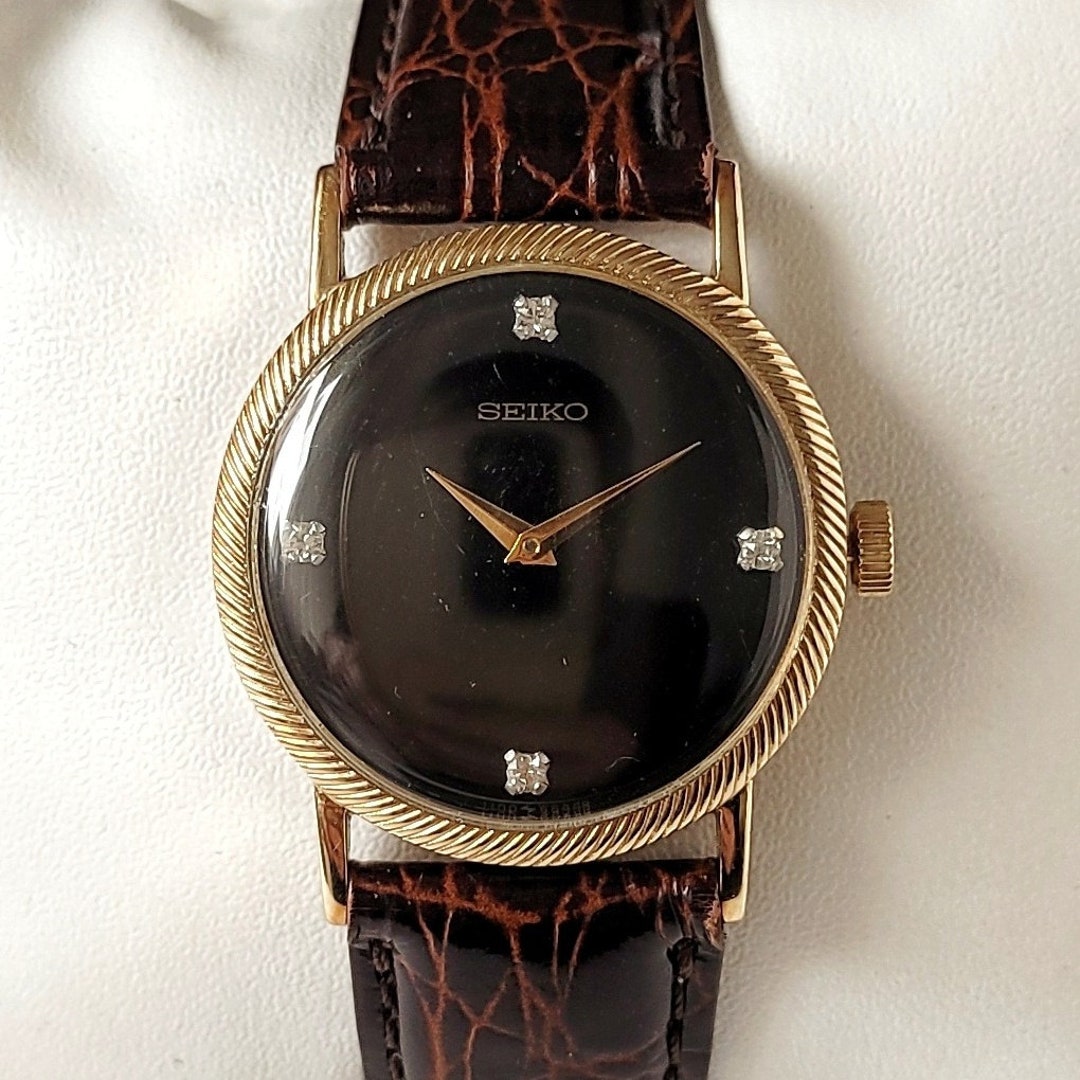 Vintage Seiko Black With Diamonds 70s Unique - Etsy