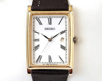 Vintage SEIKO Tank Quartz Watch With Roman Numeral Dial, New Black ...