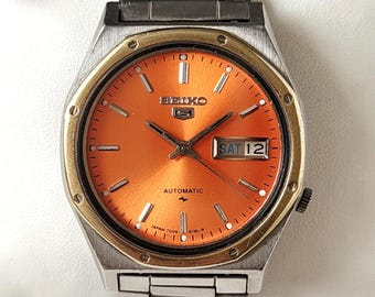 Vintage Refurbished Seiko 5 Automatic Watch - 1980s Orange Dial - Etsy