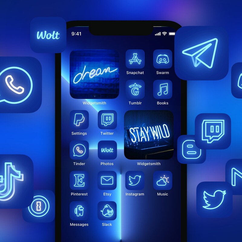 Neon Blue App Icons - Etsy
