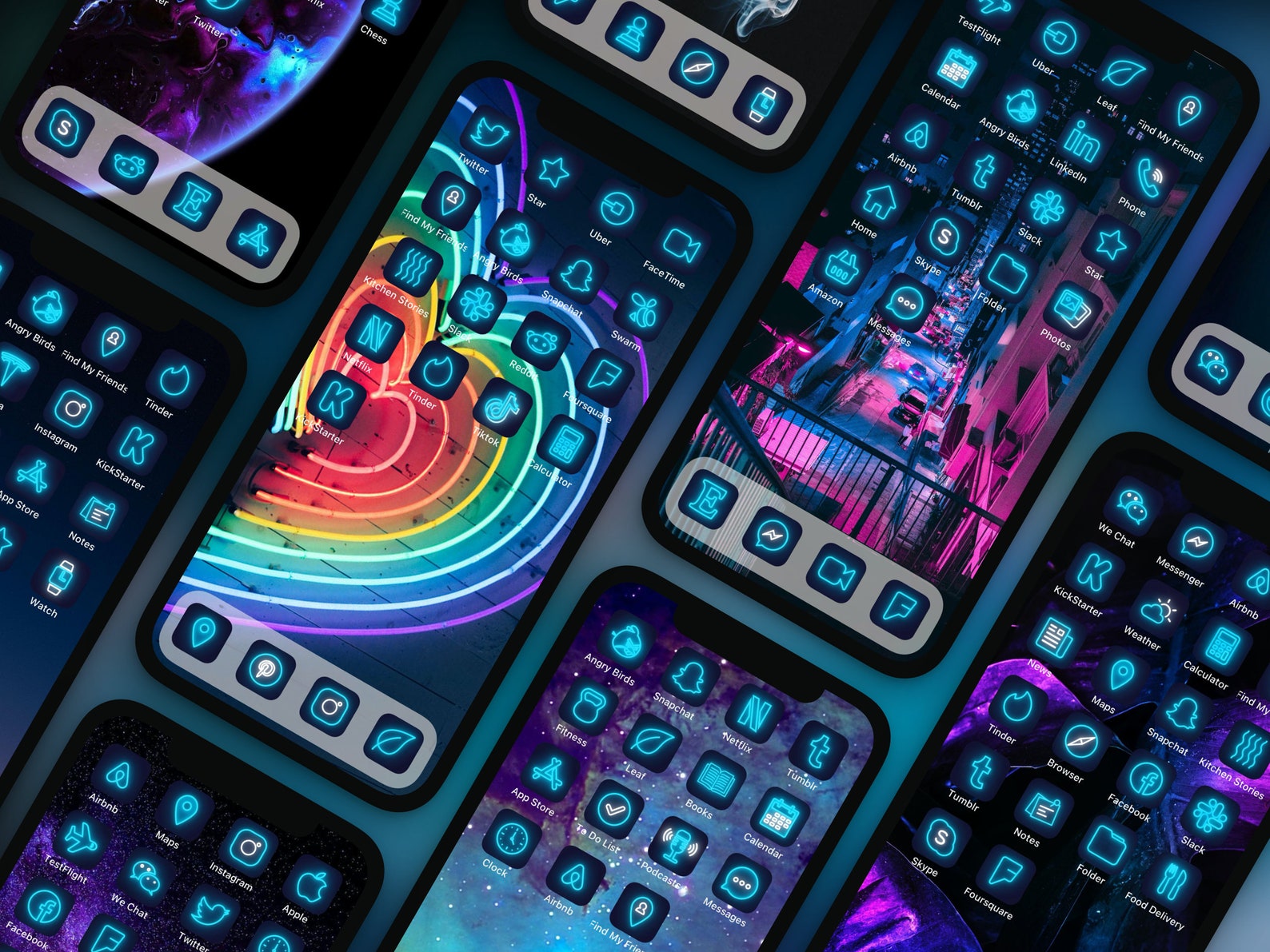 500 Blue Neon Ios App Icon Pack Turquoise Aqua Neon - Etsy