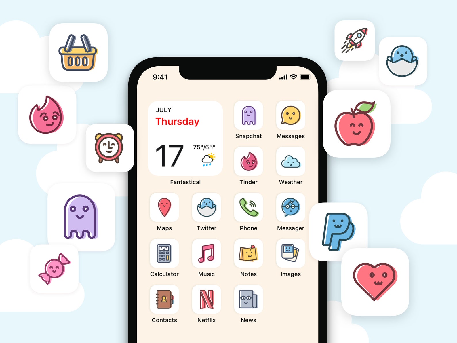 Ios App Icon Covers Pack With Kawaii Aesthetic Doodle & - Etsy