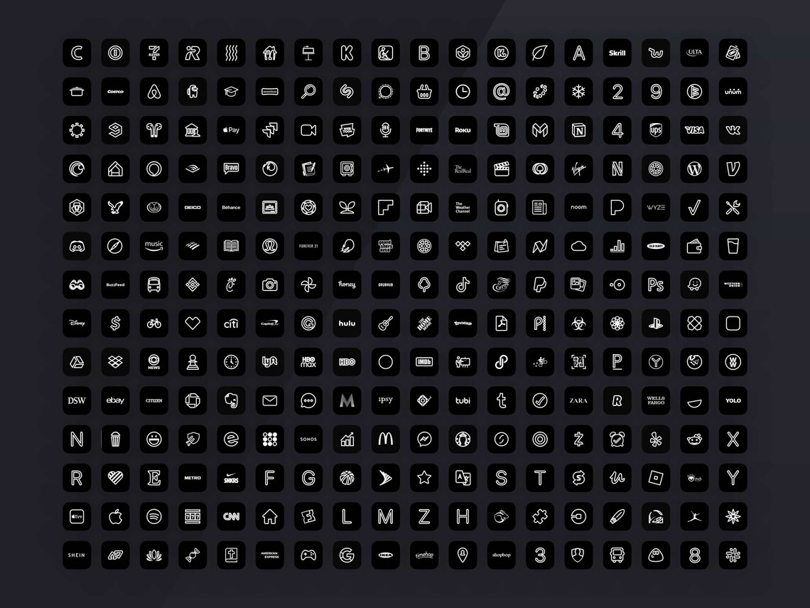 500 Minimal Black App Icon Covers for Ios Home Screen | Etsy