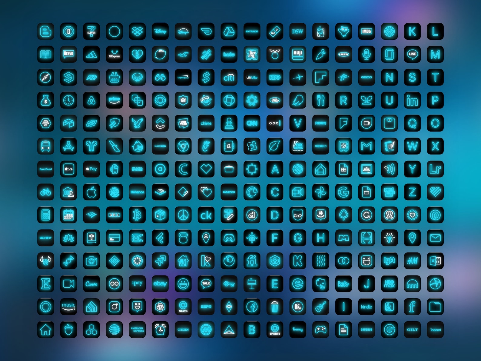 500 Blue Neon Ios App Icon Pack Turquoise Aqua Neon - Etsy