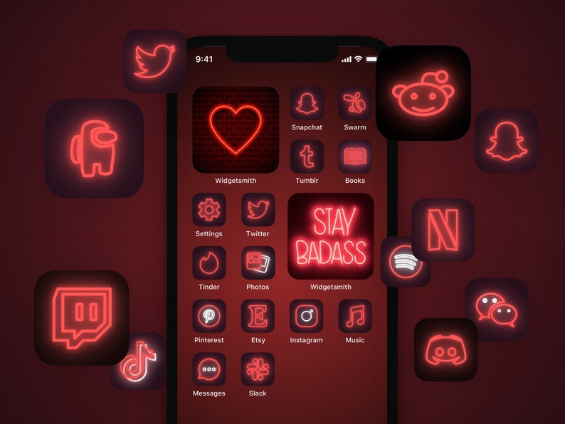 500 Red Neon Ios App Icons Christmas Aesthetic for Iphone | Etsy