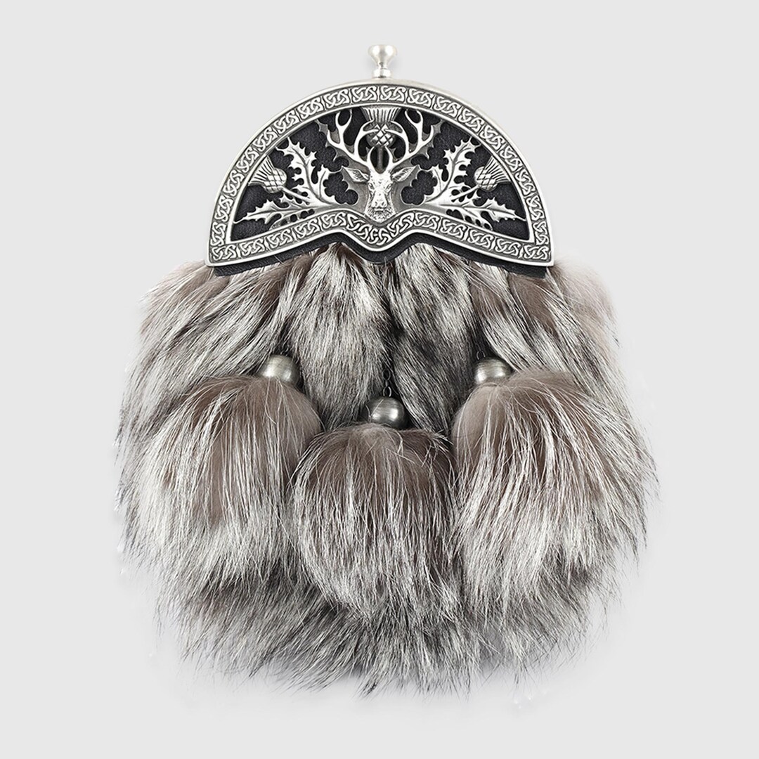 Silver Fox Dress Sporran With Stag Head and Thistle Cantle - Etsy