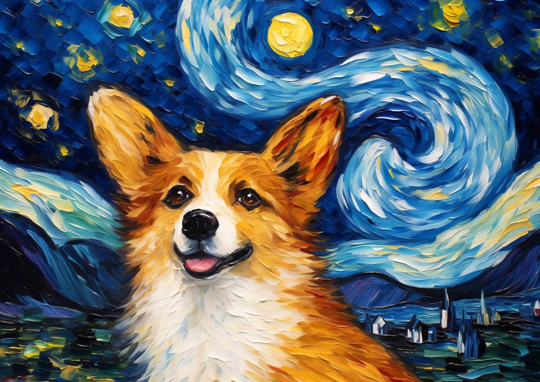 Vincent Vang Gogh Starry Night Corgi Digital Print Instant Download ...