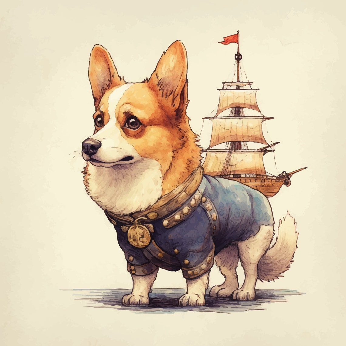 Sailor Corgi Digital Print Instant Download, Dog Poster, Corgi Painting ...