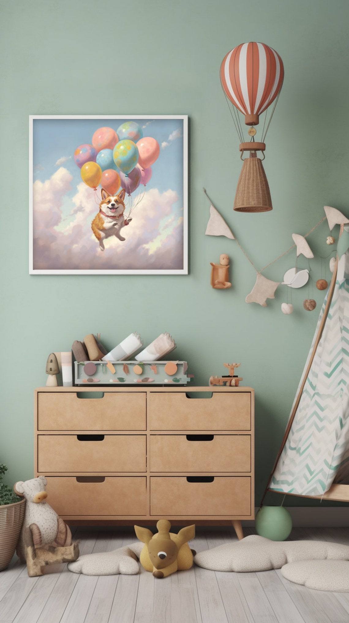 Flying Corgi Digital Print Instant Download, Dog Poster, Corgi Painting ...