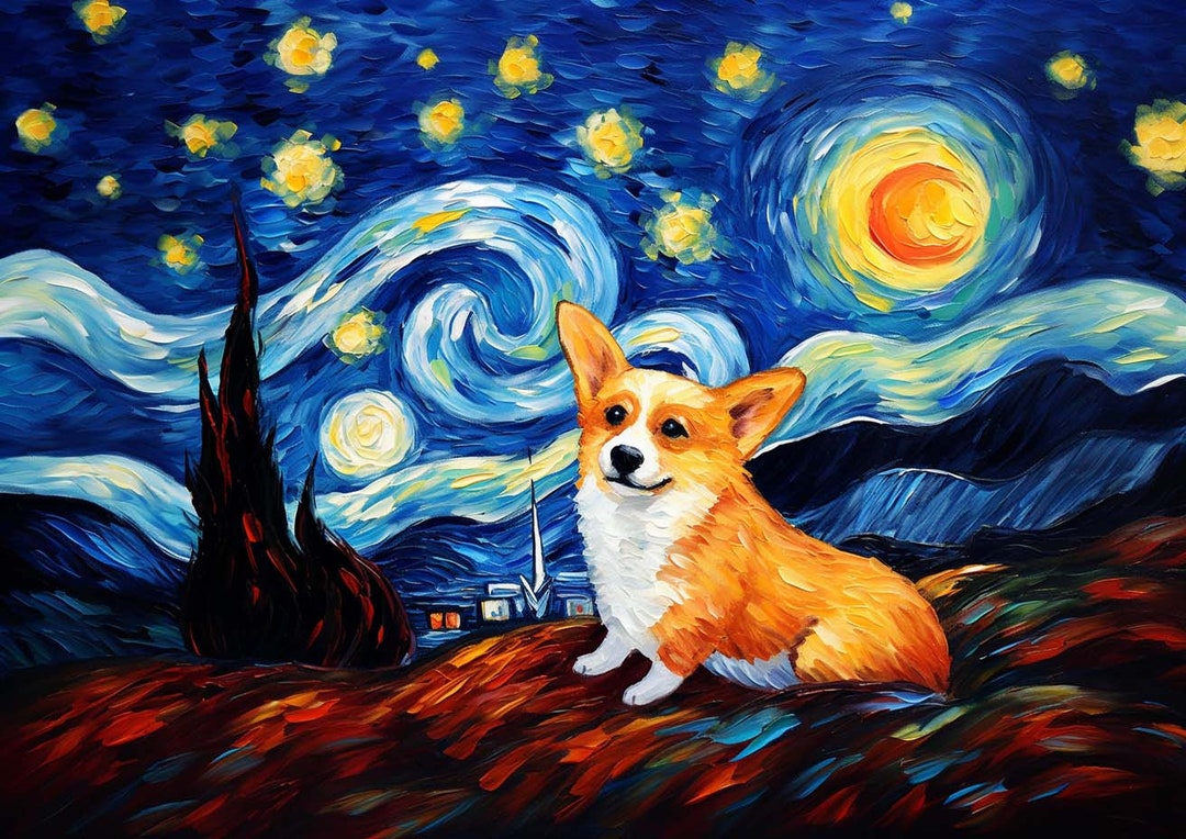 Vincent Vang Gogh Starry Night Corgi Digital Print - Instant Download ...