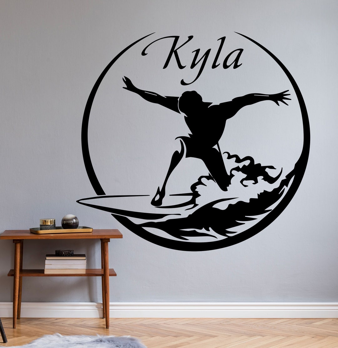 Personalized Surfing Vinyl Wall Decal: Custom Name Nursery Decor - Etsy