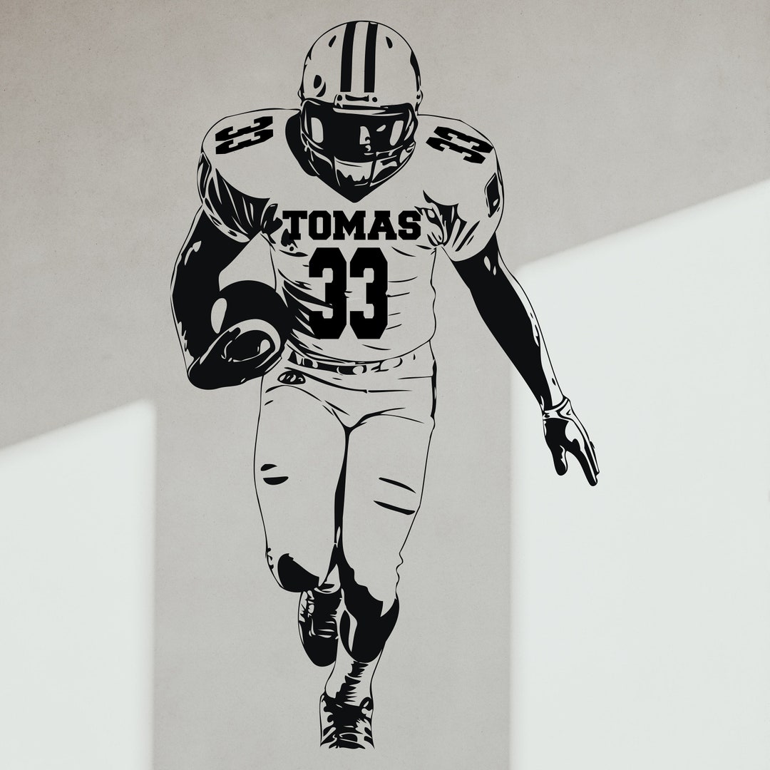 Custom Football Player Wall Decal - Personalize Your Name & Numbers ...