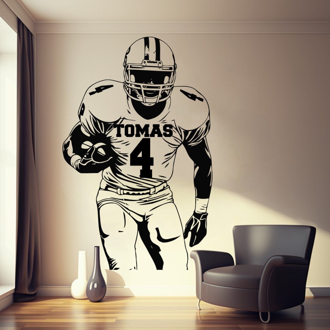 Personalized Football Player Wall Decal: Custom Name & Number Vinyl ...