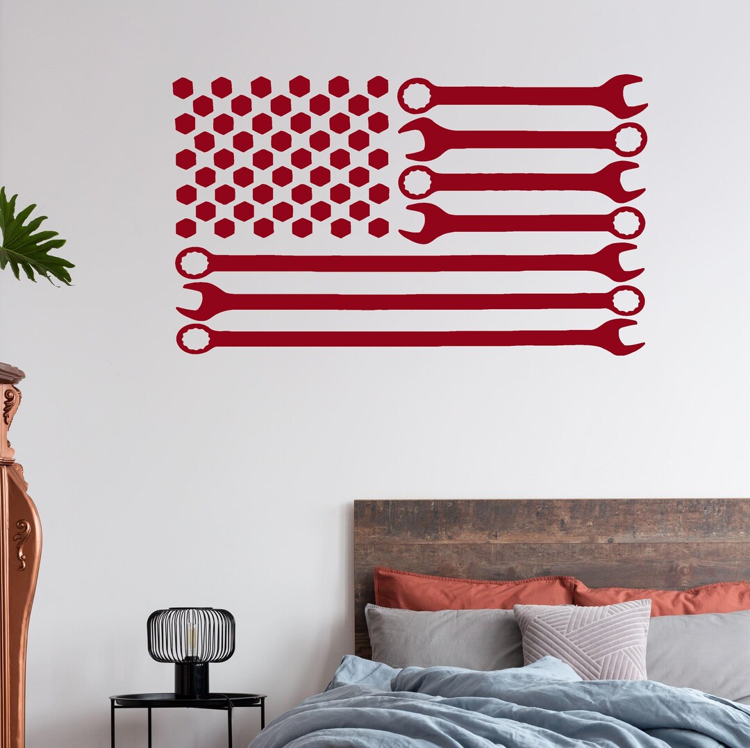 Mechanic USA Flag Vinyl Wall Decal: Patriotic Garage Decor - Etsy